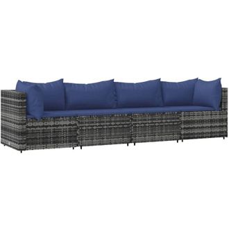 vidaXL The Living Store Salon de jardin 4 pcs avec coussins Gris R&eacute;sine tress&eacute;e - Salon De Jardin - Mobilier De Jardin - Canap&eacute; Ext&eacute;rieur - Ensemble De