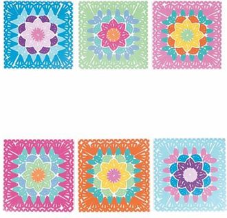 Villa D'Este Home Tivoli Set mit 6 dekorativen Keramikfliesen, Korkboden, 11 x 11 cm, Häkelmuster