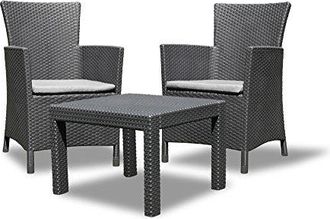 Keter Allibert by Keter Lounge Set Rosario Balcony 2x Sessel und 1x Tisch, Rattanoptik, Kunststoff, graphit inkl. Sitzkissen, perfekt für Balkon, Terrasse o