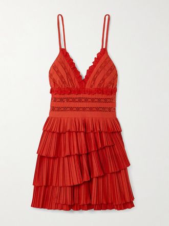 Sea New York Antonina Gestuftes Minikleid Aus Popeline Mit Plissee Und Lochstickerei - Rot