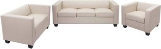 Hhg 3-2-1 Couchgarnitur Lille Kunstleder, creme