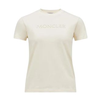 Moncler Besticktes Tonal Logo Baumwoll T-Shirt - - Tops - Damen - Wei&szlig; - M
