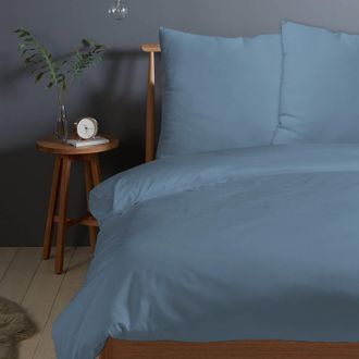 Pizuna 400 Fadenzahl aus Baumwolle Bettw&auml;sche Staubiges Blau, 100% Langstaple Baumwolle Bettbezug und Kissenbezug, 100% Baumwolle Mako Satin 3-Teilig Bettw&auml;s