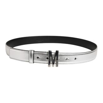 Moschino unisex, Accessoires, Gris, Taille: ONE Size Couture Silver Leather Logo Metal Buckle Waist Belt