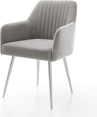 DELIFE Esszimmerstuhl Greg-Flex Strukturstoff Soft Grau 4-Fuß konisch Edelstahl Taschenfederkern, Esszimmerstühle