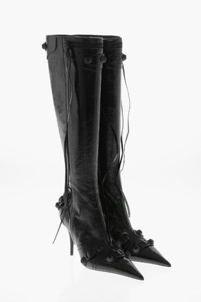 Balenciaga Stiefel aus geh&auml;mmertem Lack CAGOLE mit Nieten 9cm Balenciaga