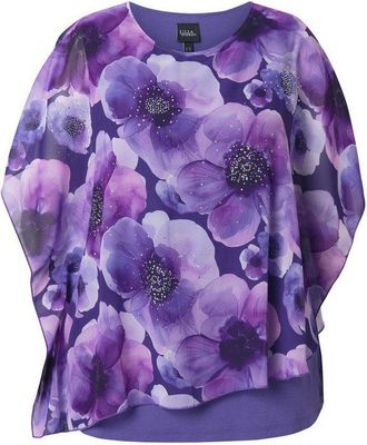 Ulla Popken Longbluse Chiffonbluse Bl&uuml;ten doppellagig Rundhals Halbarm