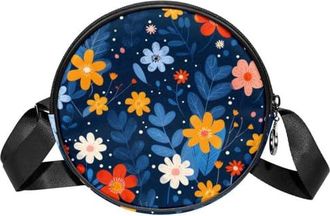 Generic Sac &agrave; bandouli&egrave;re rond pour femme, petit sac &agrave; bandouli&egrave;re &agrave; motif floral avec fermeture &eacute;clair, bretelles r&eacute;glables, sac &agrave; main rond d&eacute;contract&eacute; pour