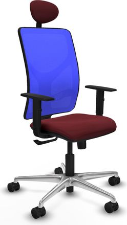 Piqueras y Crespo B&uuml;rostuhl mit 1D-Armlehnen, h&ouml;henverstellbarer Lendenwirbelst&uuml;tze und festem Kopfteil, ausgestattet mit 3 Positionen und Schneideschaum, Blau/Granatro