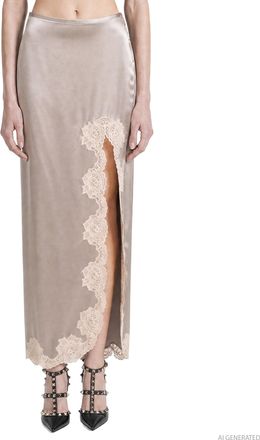 Valentino Lace-trim Satin Skirt