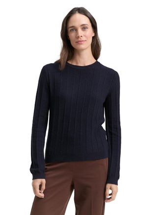Tom Tailor Damen 1049129 Rib Strickpullover mit Wollanteil, 10668-Sky Captain Blue, M