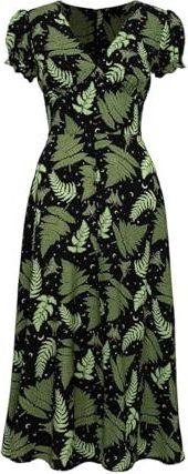 Hell Bunny Gaia Dress Femme Robe Longue Noir/Vert M 100% Viscose