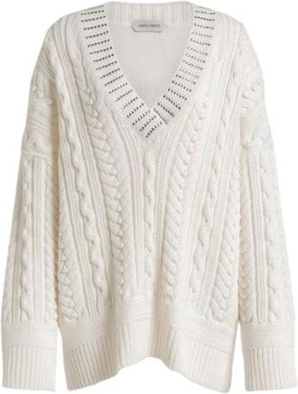 Alberta Ferretti Femme, Pulls, Blanc, Taille: 38 FR Pull en maille Aran avec col &agrave; sequins