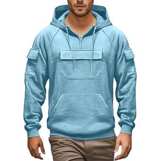 Generic Sweat &agrave; capuche pour homme - Demi-fermeture &eacute;clair - En polaire - D&eacute;contract&eacute; - Manches longues - Coupe droite - Sweat &agrave; capuche ample - Confortable -