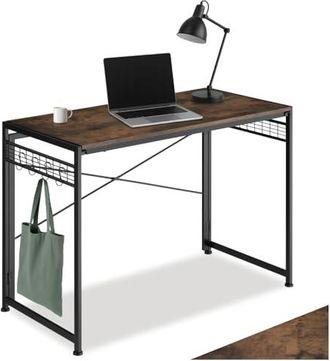 TecTake Bureau Pliable 102 x 51 x 77 cm, Bureau Style Industriel, Grilles lat&eacute;rales avec Huit Crochets pour Accessoires, Table Ordinateur Meuble Industriel Ta