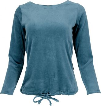 Guru Shop Nicki-Pullover, Weiches Samtshirt, Langarmshirt - Blau, Damen, Baumwolle, Size:S