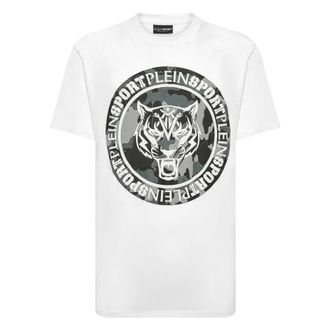 Plein Sport Homme, Tops, Blanc, Taille: 4XL T-Shirt Col Rond Carbon Tiger