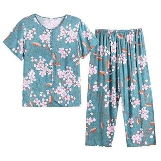 Generic Ensemble de v&ecirc;tements de d&eacute;tente pour femme - Ensemble 2 pi&egrave;ces en satin &agrave; manches longues et boutons - Ensemble de gym pour femme, bleu ciel, XXXXL