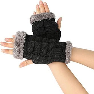 Generic Gants en laine pour femme - Gants mi-doigts courts chauds - Gants dhiver chauds pour homme, Noir, A