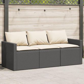 vidaXL Canap&eacute; de jardin avec coussins 3 places noir r&eacute;sine tress&eacute;e - Vidaxl