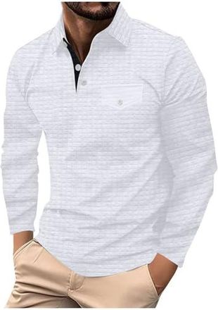 Generic Polo &agrave; manches longues d&eacute;contract&eacute; &agrave; carreaux pour homme - L&eacute;ger et respirant - Pour le printemps et lautomne - Confortable - Avec poche, blanc, 3XL