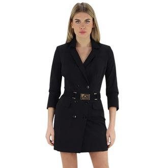 Elisabetta Franchi Femme, Robes, Noir, Taille: 42 FR Robe Ceintur&eacute;e en Tissu Technique