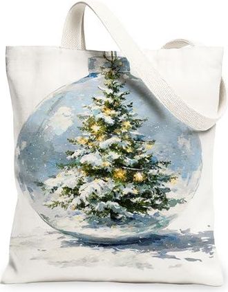 Generic Sacs fourre-tout artistiques en toile, motif sapin de No&euml;l vintage, sacs d&eacute;picerie r&eacute;utilisables, l&eacute;gers et lavables en toile pour salle de sport, ext