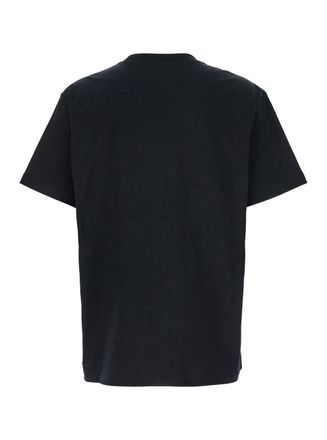 Purple Mens Black Crewneck T-Shirt With Logo Print Cotton T-Shirts And Polos