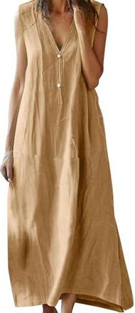 Generic Robe Longue Femme Chic Et Elegant Robes Longues Femmes &Eacute;t&eacute; Style D&eacute;contract&eacute; De Plage Confortable Dos Nu sans Manches Jaune L