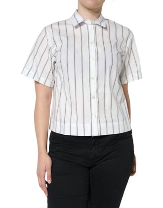 Dolce & Gabbana Womens White Striped Collared Short Sleeve Polo Top Cotton