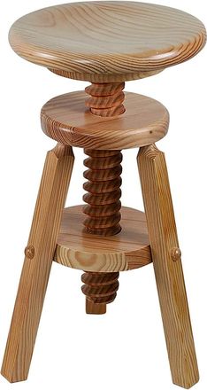 Aranáz Drehhocker aus Holz, rund, niedrig, höhenverstellbar, ideal für Zuhause, Esszimmer, Küche oder Garten, aus Kiefernholz, lackiert, 29 x 29 x 48-64 cm