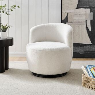 M&S Collection M&s - Fauteuil pivotant en tissu bouclette blanc - sherpa