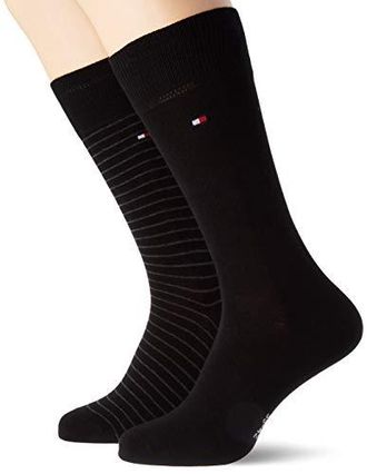 Tommy Hilfiger Homme Tommy Hilfiger Small Stripe Mens Socks (2 Pack) chaussettes Not Applicable, Noir, 39/42