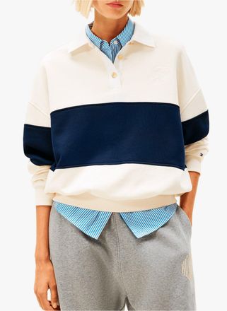 Tommy Hilfiger Pull ample &agrave; col boutonn&eacute; en coton m&eacute;lang&eacute;