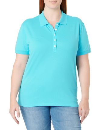 Trigema Damen Poloshirt mit Swarovski Kristallen, Gr. 56 (Herstellergröße: XXXL), Blau (Azur 051)