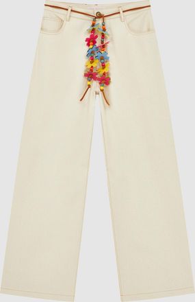 Mira Mikati Pantalon Relaxed Cotton Twill With Flower Belt Natural