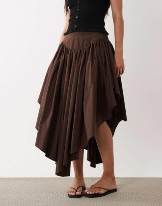 Asos Jupe mi-longue et volumineuse effet cascade- Chocolat-Marron