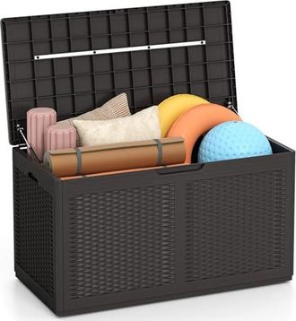 Giantex Coffre de Jardin Extérieur en PP 380 L, Coffre de Rangement Étanche avec Couvercle, 2 Roulettes, Poignées Latérales, Caisse de Rangement Extérieur Pou