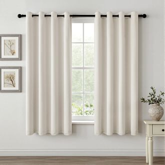Miulee Vorhang Kurz Verdunkelungsvorhänge mit Ösen,Elfenbeinweiß Vorhänge Blickdicht für Kleine Fenster, Kurz Gardinen Wohnzimmer Schlafzimmer, 2er Set Abdun
