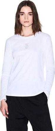 A|X Armani Exchange Womens Long Sleeve Strass Front Logo Print Regular fit, Shirt, White, L