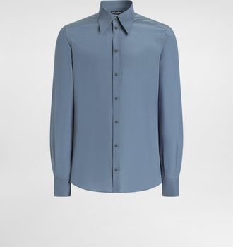 Dolce & Gabbana Silk Cr&ecirc;pe De Chine Gold Shirt - Mann Hemden Azure Seide 42