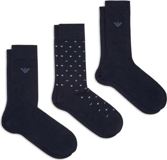 Emporio Armani Homme, Sous-vêtements, Bleu, Taille: ONE Size Lot de trois paires de chaussettes avec motif aigle intégral