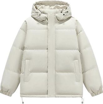 Generic Veste en duvet épaisse pour homme - Couleur unie - Manteau à capuche à manches longues et fermeture éclair - Vêtements dextérieur pour hommes, kaki, S