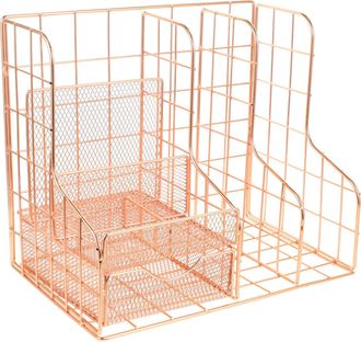 Cabilock Zeitschriftenhalter Aktenorganizer aus Metall Mesh Dokumentenhalter B&uuml;ro Organizer f&uuml;r Schreibtisch Aufbewahrungskorb ohne Montage Rosa Gold