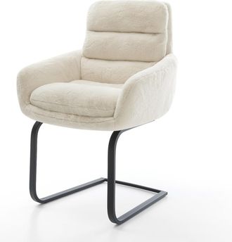 DELIFE Freischwinger Abelia-Flex mit Armlehnen Plüsch Creme-Weiß Freischwinger flach Schwarz, Esszimmerstühle