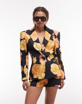 Asos Blazer &agrave; fleurs de couleurs vives avec taille cintr&eacute;e et &eacute;paulettes-multicolore