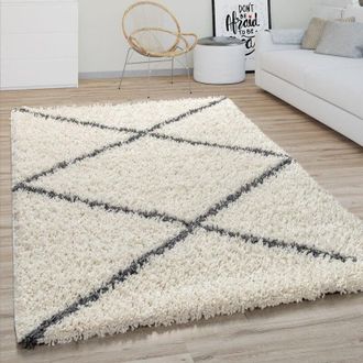 Paco Home Paco Home Tapis Poils Longs Salon Shaggy Motif Losanges Scandinave, Moderne Crème 240x340 cm