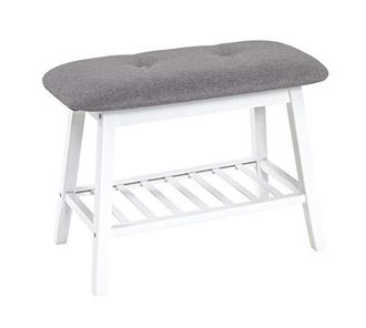 Haku Möbel Banc Gris, Blanc, Bambou, recouvrement Tissu - Dim.: L 60 cm x H 44 cm x P 30 cm, Style: Bohemian