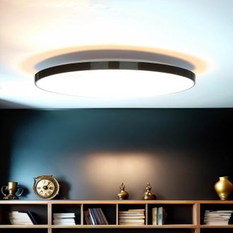 Licht-Erlebnisse LED Badezimmerleuchte Decke rund &Oslash; 23 cm H: 5 cm flach IP44 Schwarz Wei&szlig; 4000 K 1840 lm neutralwei&szlig; blendarme Deckenlampe Badleuchte