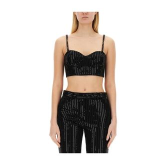 Michael Kors Femme, Tops, Noir, Taille: 34 FR Bustier en cr&ecirc;pe paillet&eacute; &agrave; rayures